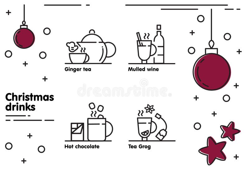 Christmas drinks icons set stock vector. Illustration of concept ...