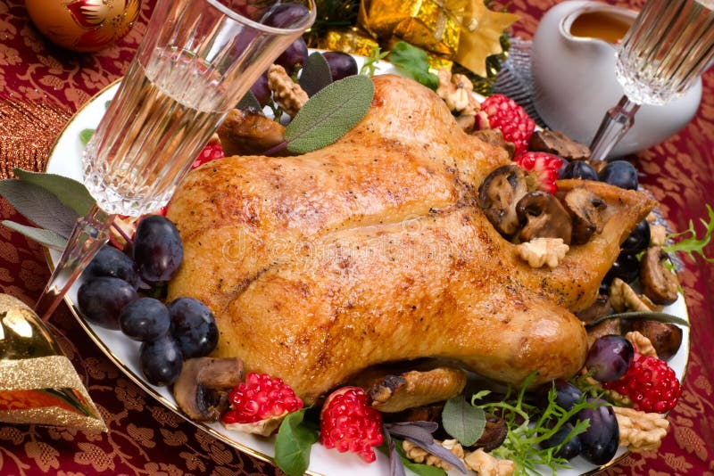 Christmas Duck on Holiday Table Stock Photo - Image of decoration ...