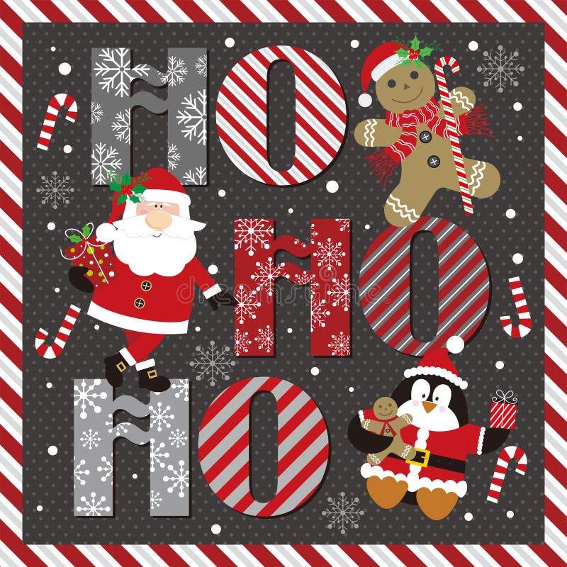 Christmas Card Design with Santa Gingerbread Man Penguin and Ho Ho Ho ...