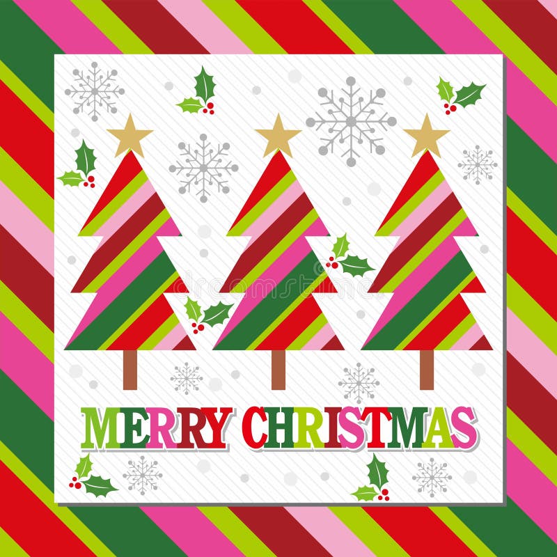 Christmas Card Design with Christmas Tree and Stripes Stock Vector ...