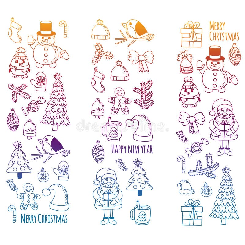 Christmas Element in Doodle Kids Drawing Style. Vector Pattern. Stock ...