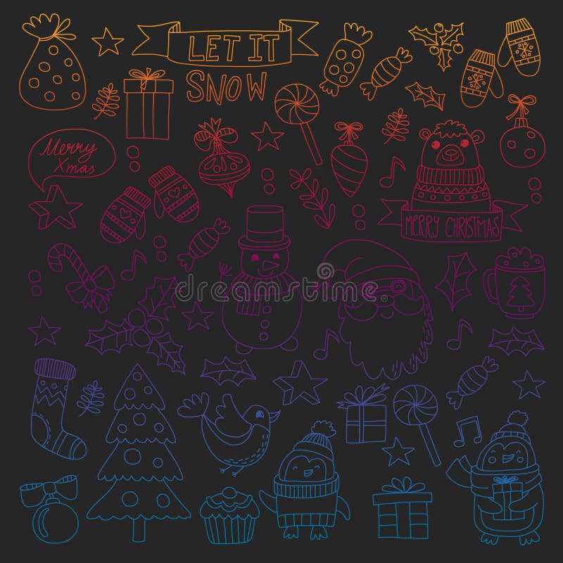 Christmas Element in Doodle Kids Drawing Style. Vector Pattern. Stock ...