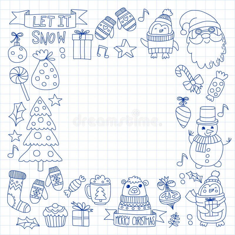 Christmas Element in Doodle Kids Drawing Style. Vector Pattern. Stock ...