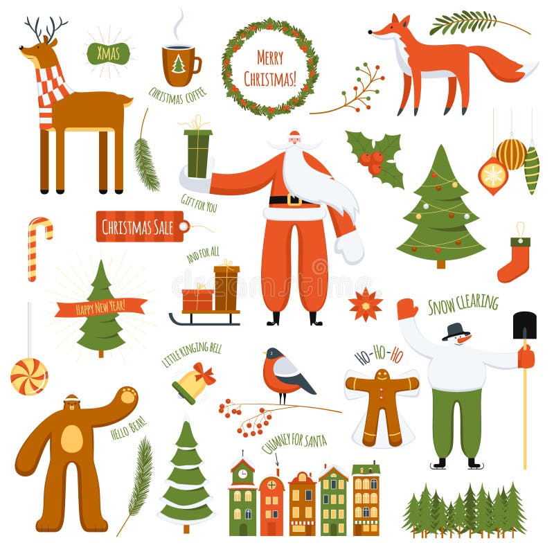 Christmas elements set stock illustration. Illustration of animal ...