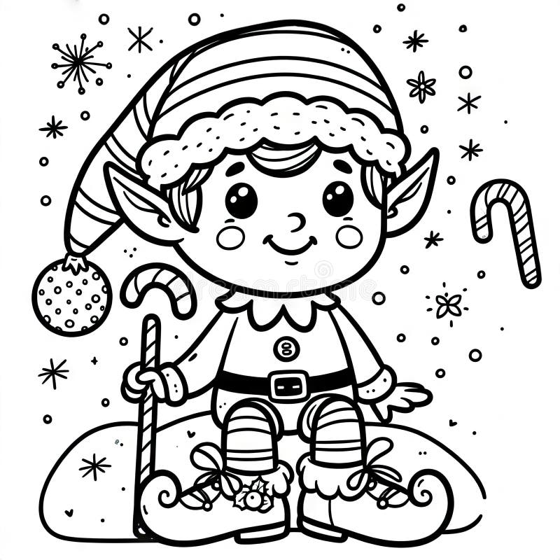 Christmas Elf Coloring Page Stock Illustration - Illustration of santa ...