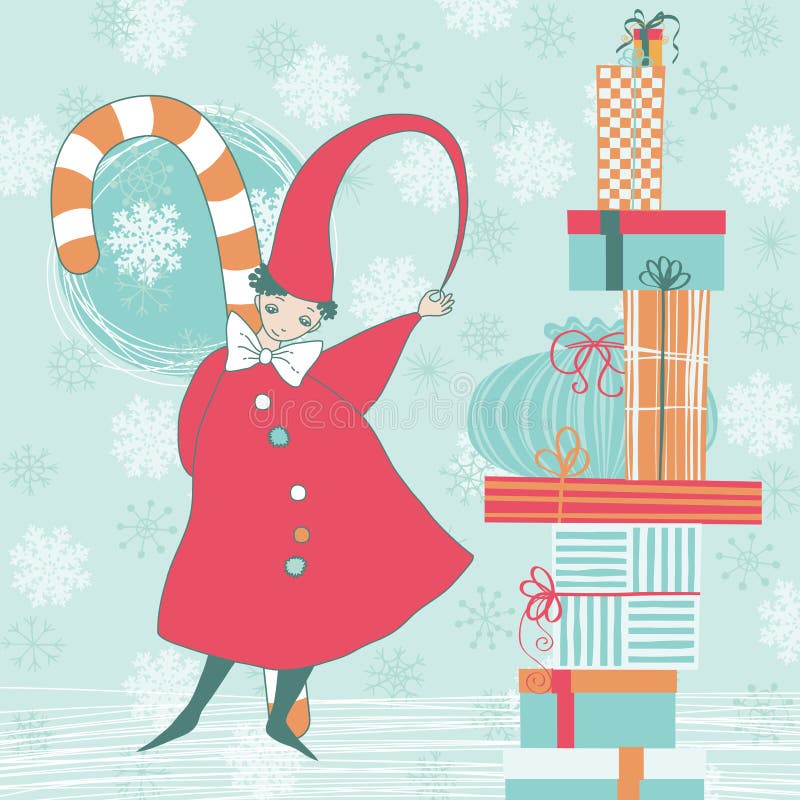 Christmas Elf and Gifts stock illustration. Illustration of holiday ...