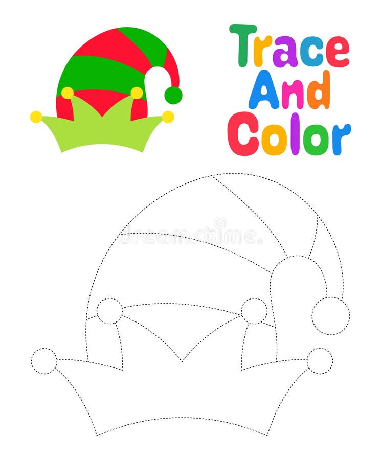 Christmas Elf Hat Tracing Worksheet for Kids Stock Vector ...