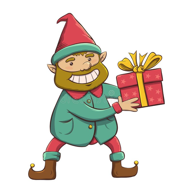Christmas Elf Holding Present Stock Vector - Illustration of claus ...