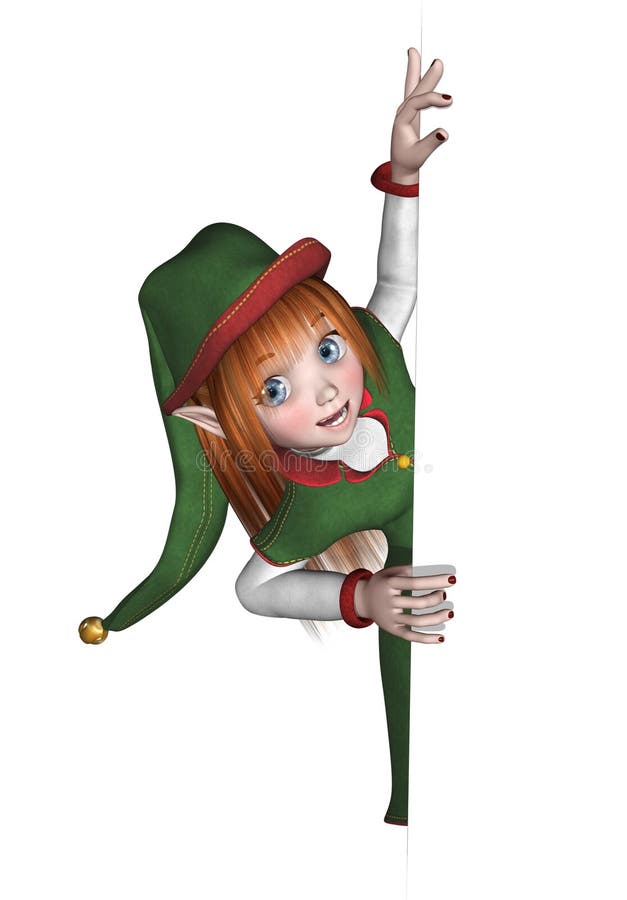 Christmas Elf Looking Around an Edge Stock Illustration - Illustration ...