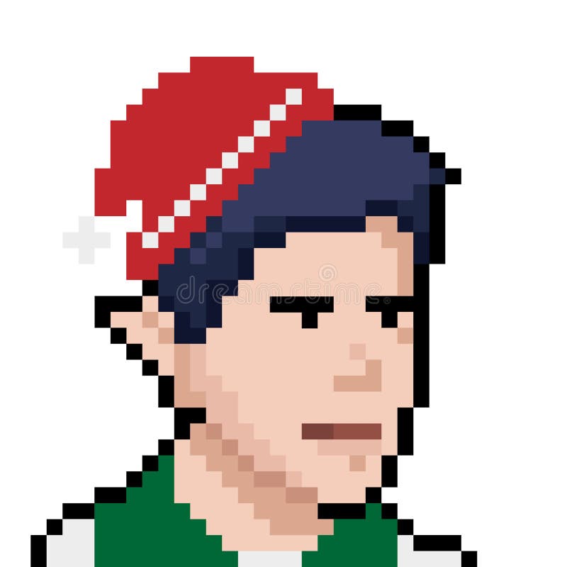 Christmas Elf in a Red Christmas Hat. Pixel Style NFT Concept Stock ...