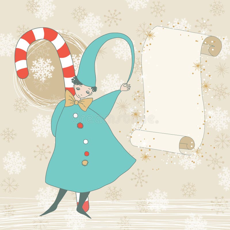 Christmas Elf and Scroll stock illustration. Illustration of merry ...