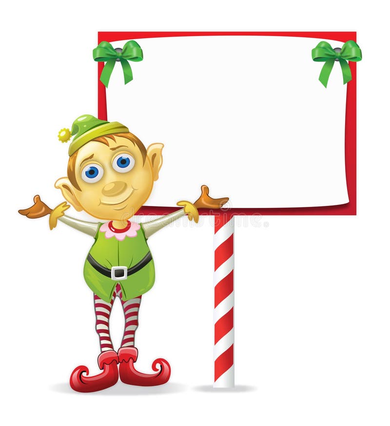 Christmas Elf with Sign stock illustration. Illustration of symbol ...