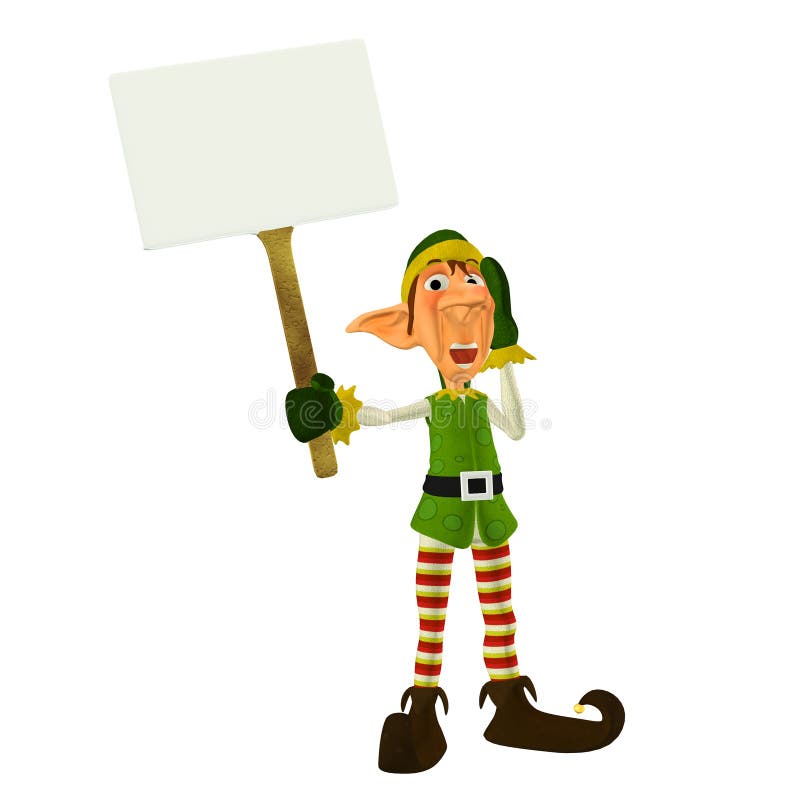 Christmas Elf with Sign stock illustration. Illustration of gnome ...