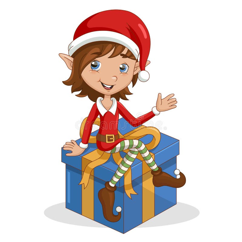 Christmas Elf Sitting on Gift Stock Vector - Illustration of mascot ...