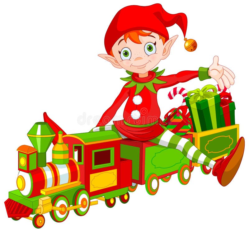 Christmas Elf and Toy Train Stock Vector - Illustration of christmas ...