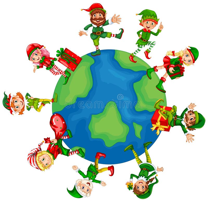 Christmas Elves Around the World Stock Vector - Illustration of white ...