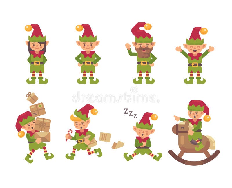 Christmas Elves Collection. Holiday Characters Flat Illustration Stock ...