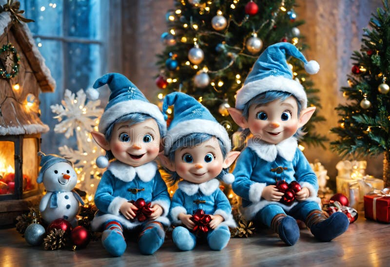 Christmas Elves with Gift Present. Generative AI Stock Illustration ...