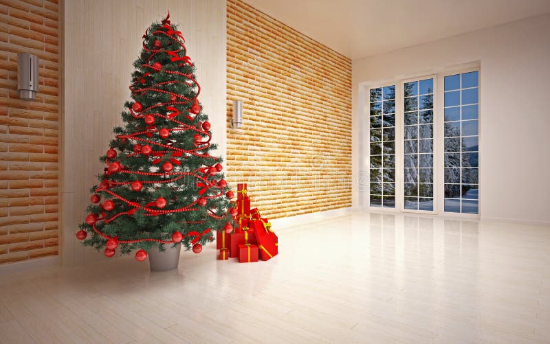 Classical Empty Room Decorate with Christmas Tree 3d Render Stock ...