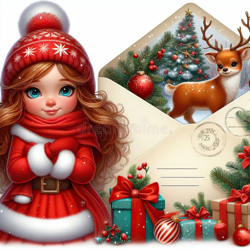 Christmas Envelope with Cute Characters and Festive Decor. Space for ...