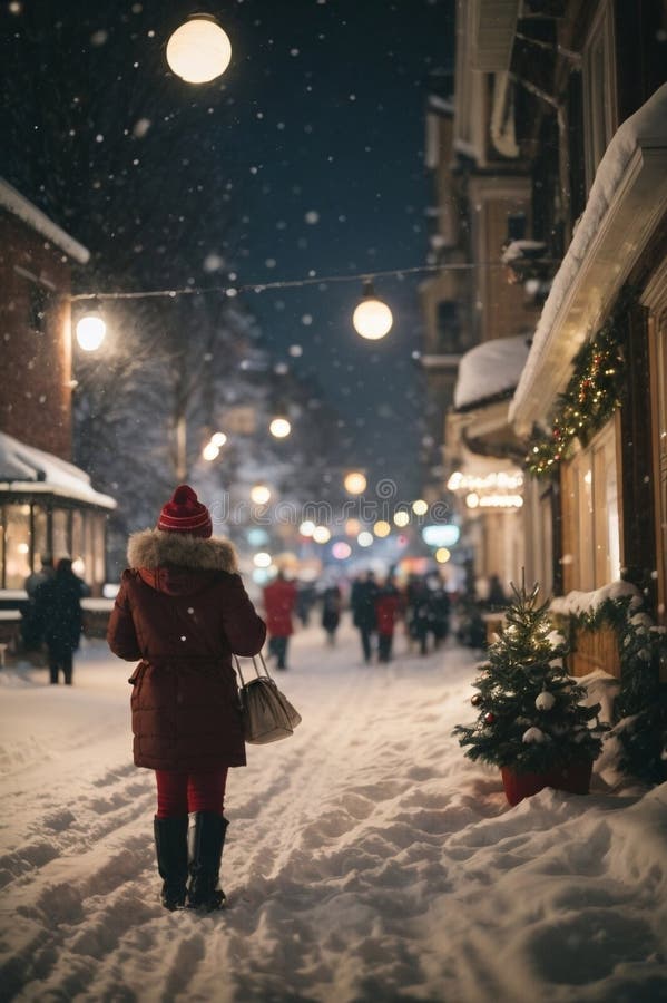 Christmas Eve in December with Christmas Trees, Lights and Decorations ...