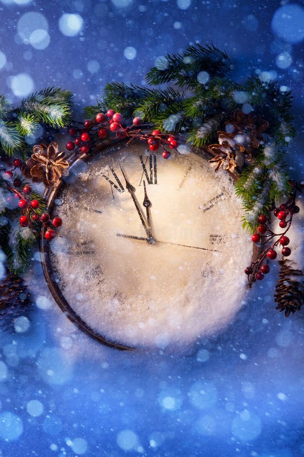 Christmas Eve and New Years at Midnight Stock Image - Image of snow ...