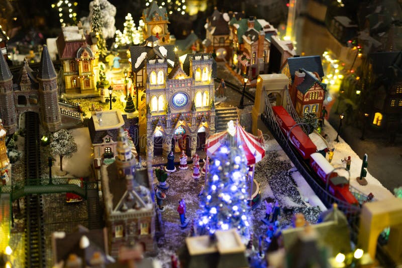 Christmas Evening in a Miniature Model of the City Stock Photo - Image ...