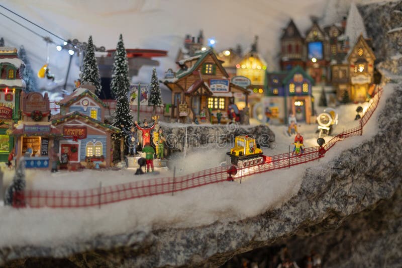 Christmas Evening in a Miniature Model of the City Stock Photo - Image ...