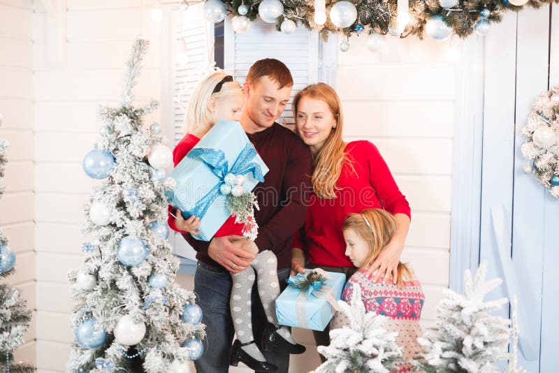 Christmas Family Open Present Gift Bag, Christmas Tree Interior Stock ...