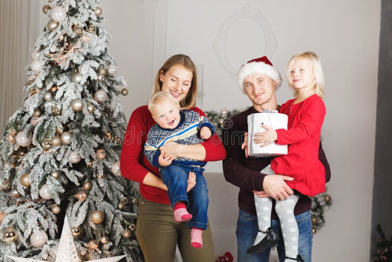 Christmas Family Open Present Gift Bag, Christmas Tree Interior Stock ...