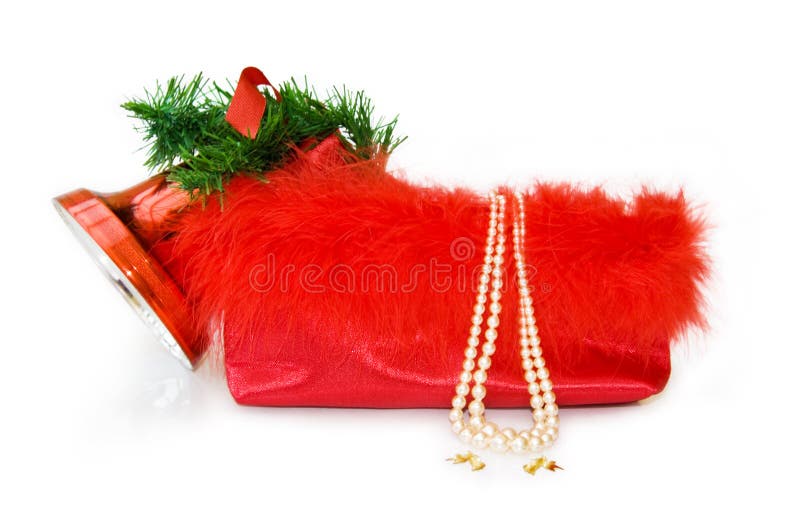 Christmas Festive Bag Isolated on White Stock Image - Image of pearls ...