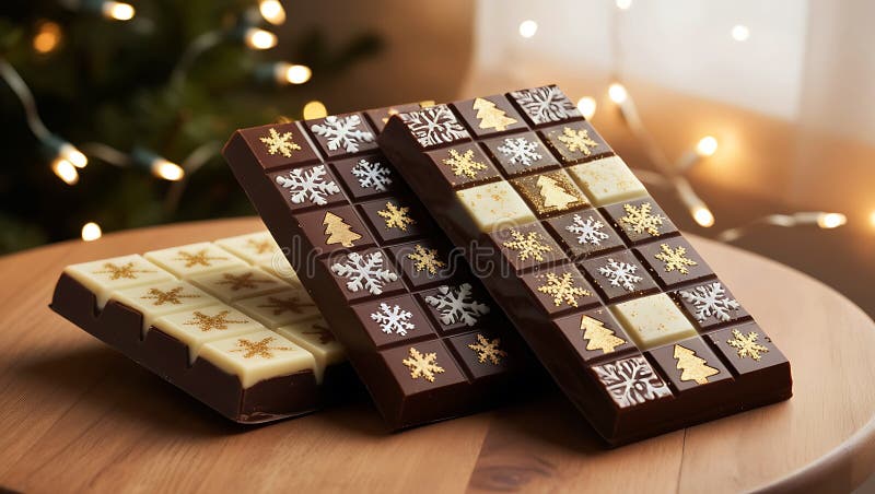 Christmas Festive Chocolate Bars with Holiday Designs Stock ...