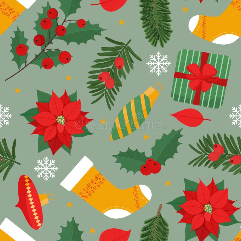 Christmas Festive Seamless Pattern for Wrapping Paper or Fabric with ...