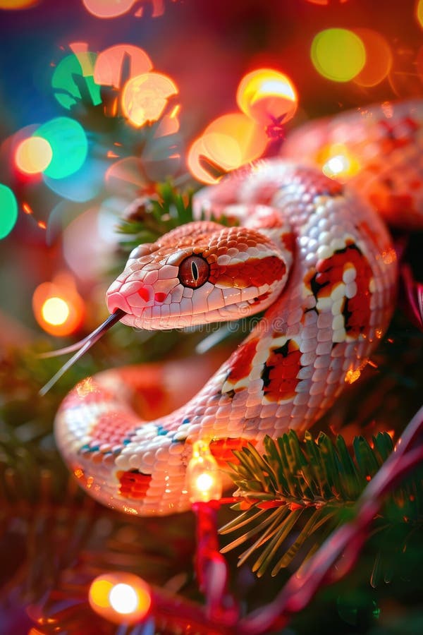 Christmas Festive Snake Amidst Holiday Decor Stock Photo - Image of ...