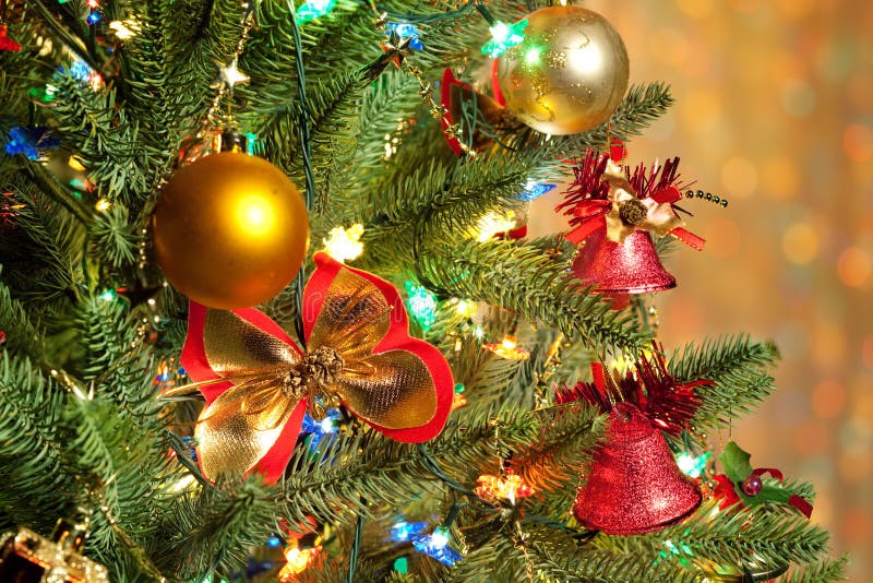 Christmas Fir Tree with Colorful Lights Close Up Stock Image - Image of ...