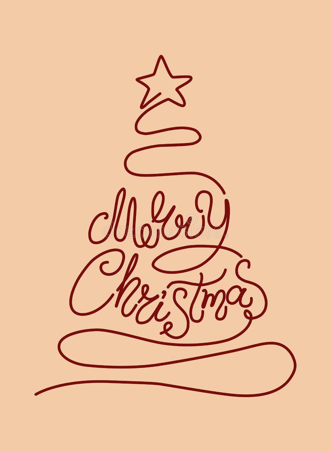Christmas Fir Tree With Merry Christmas Lettering Stock Vector