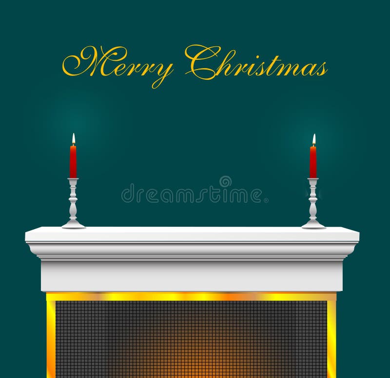 Christmas Fireplace Mantle Background Stock Vector - Illustration of ...