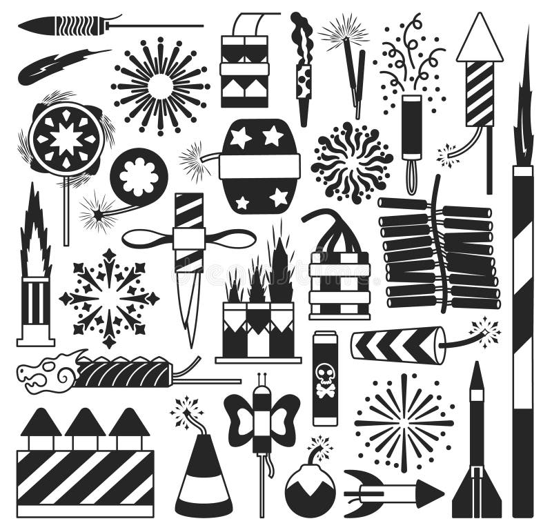 Christmas Firework Black Vector Set Icon.Vector Illustration Celebrate ...