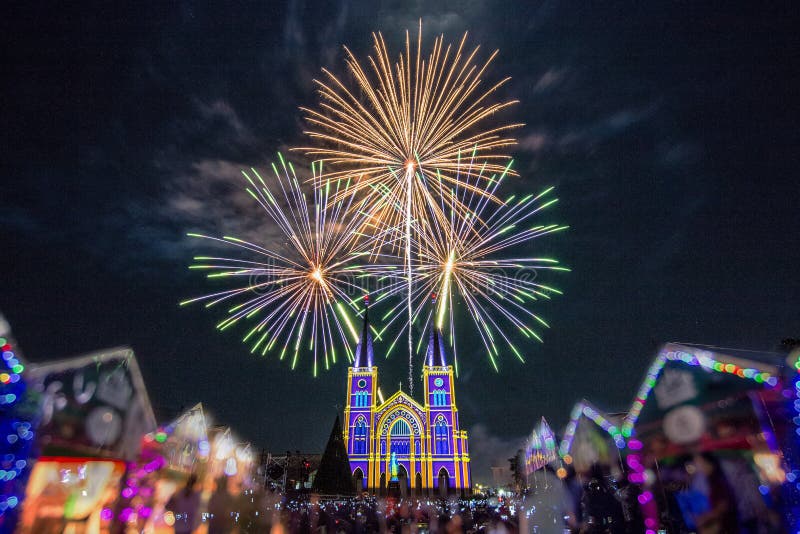 Christmas Fireworks Celebration Editorial Image - Image of color ...