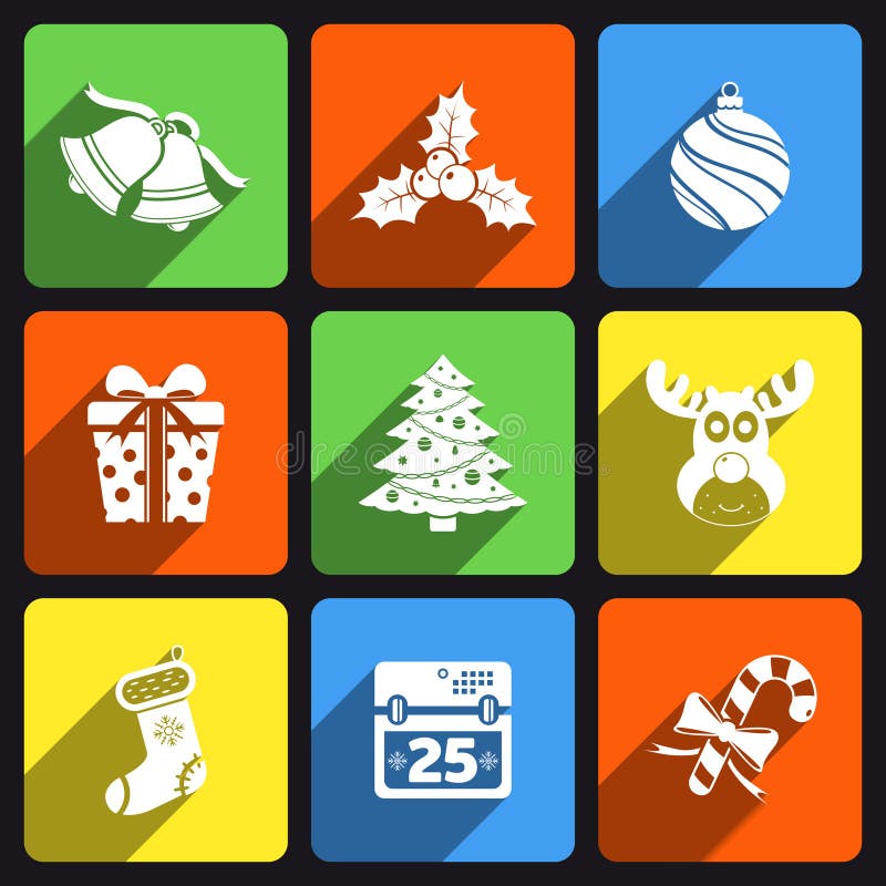 Set of Christmas Flat Icons Stock Vector - Illustration of ornaments ...