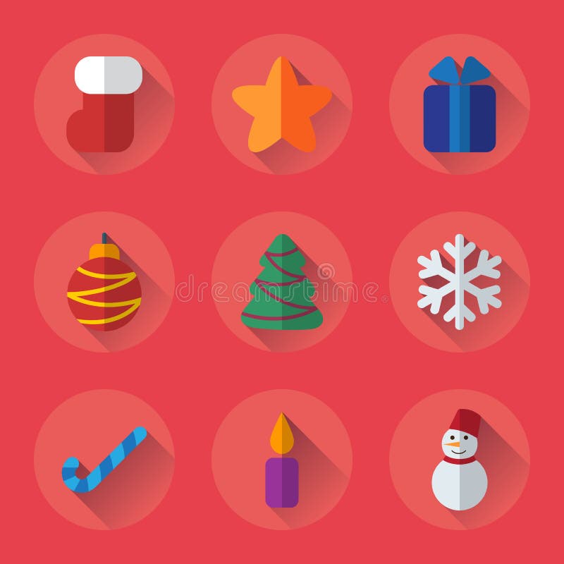 Christmas Flat Icons Set for Holiday Stock Vector - Illustration of ...