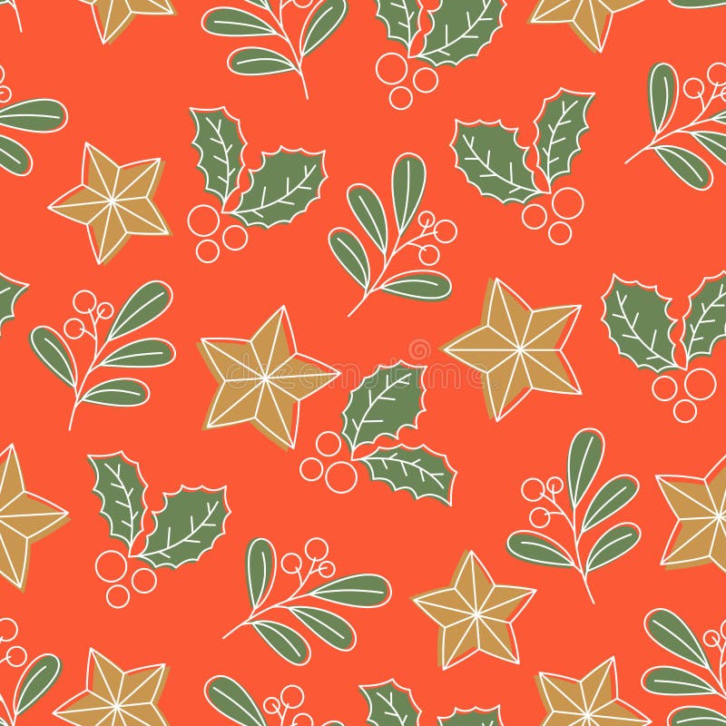 Christmas Florals Seamless Pattern. Mistletoe Leaves. Vector ...