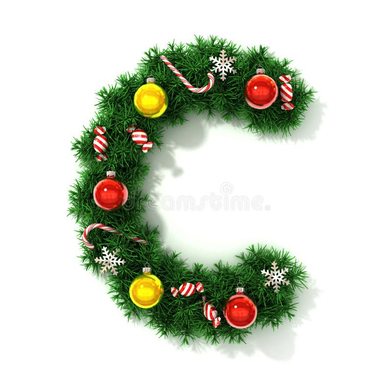 Christmas Font Isolated on White 3d Rendering, Letter C Stock ...