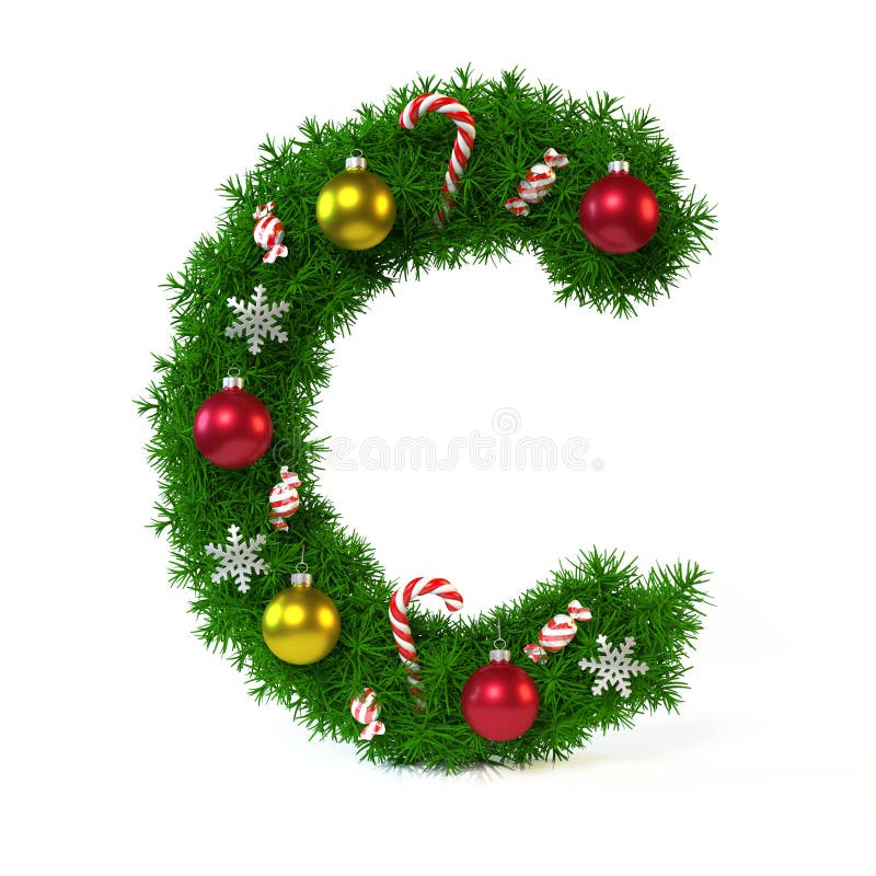 Christmas Font Isolated on White 3d Rendering, Letter C Stock ...