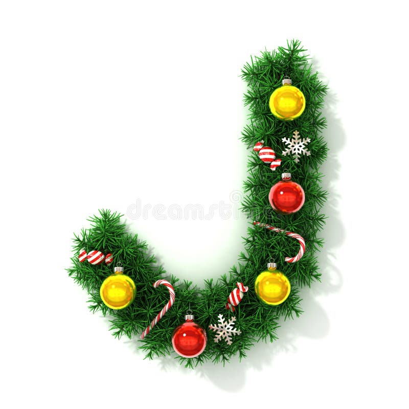 Christmas Font Isolated on White 3d Rendering, Letter J Stock ...