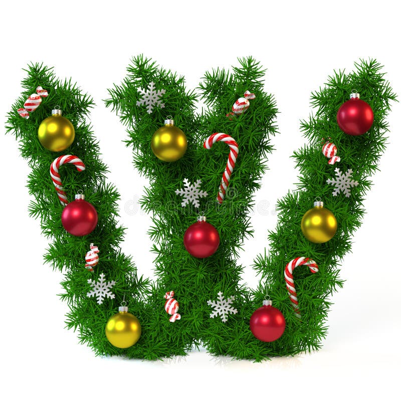 Christmas Font Isolated on White 3d Rendering, Letter W Stock ...