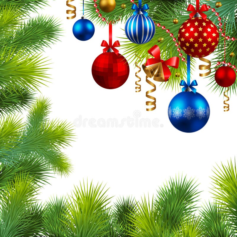 Christmas Frame with Baubles and Christmas Tree Stock Vector ...
