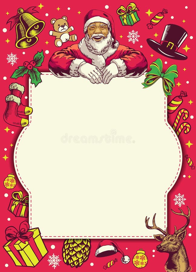 Christmas Frame Border with Santa and Other Object Stock Vector ...