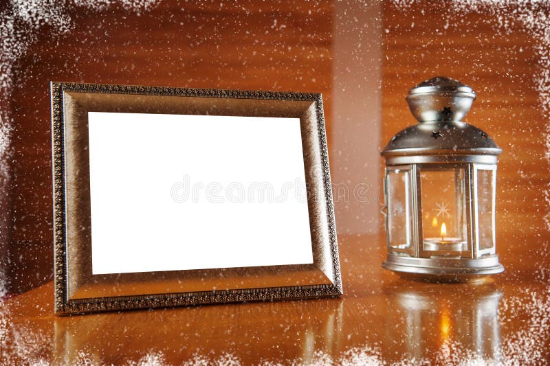 Christmas Frame with Candle and Candlestick Stock Photo - Image of ...