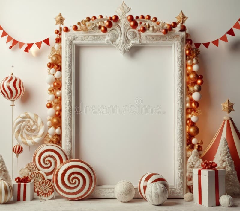 Christmas Frame with Candy and Candys on White Background Stock ...